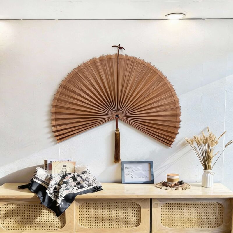 Giant Bamboo Fan Wall Decor- Warm Caramel Color